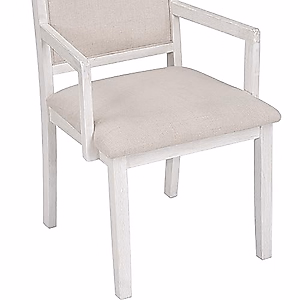 WOZNLA 5-Piece Dining Table Set - Round to Oval Extendable Butterfly Leaf Wood Table with 4 Upholstered Dining Chairs with Armrests - Ideal for Kitchen and Family Gatherings