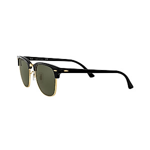 Ray-Ban RB3016 Clubmaster Square Sunglasses, Black On Gold/G-15 Green, 49 mm