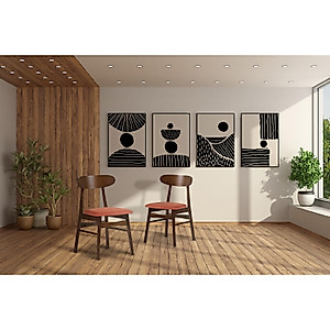 New Classic Furniture Morocco Mid-Century Modern Dining Chair (Set of 2), Orange Cushions, Walnut Brown Finish