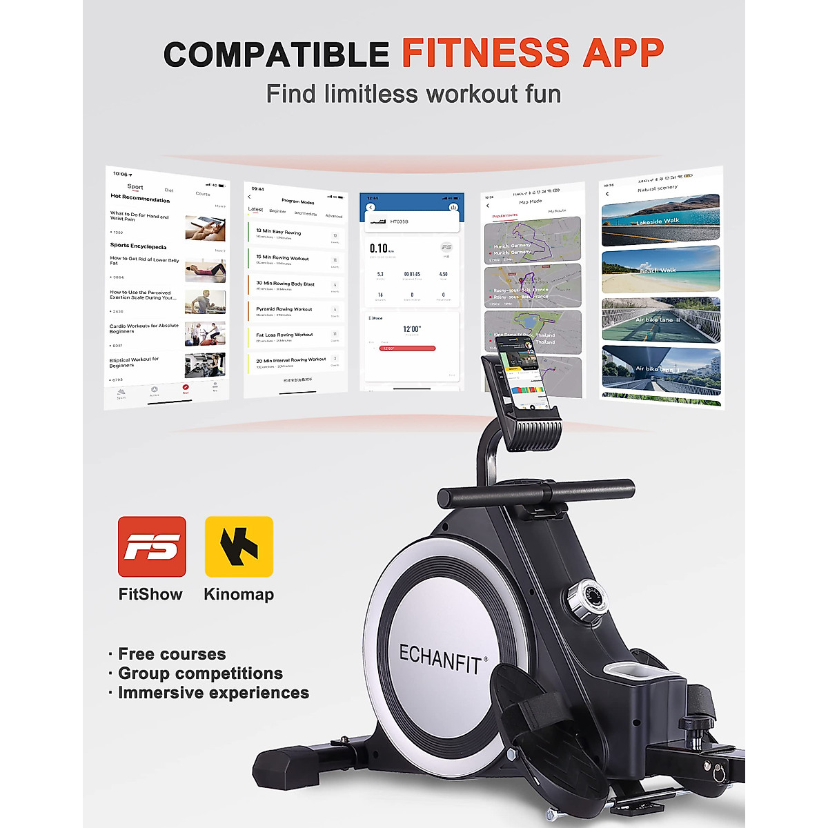 ECHANFIT Magnetic Rowing Machine for Home use，Foldable Rower Whit 350 LB Weight Capacity 16 Levels，Rower Machine Whit Adjustable Resistance LCD Monitor and Tablet Holder