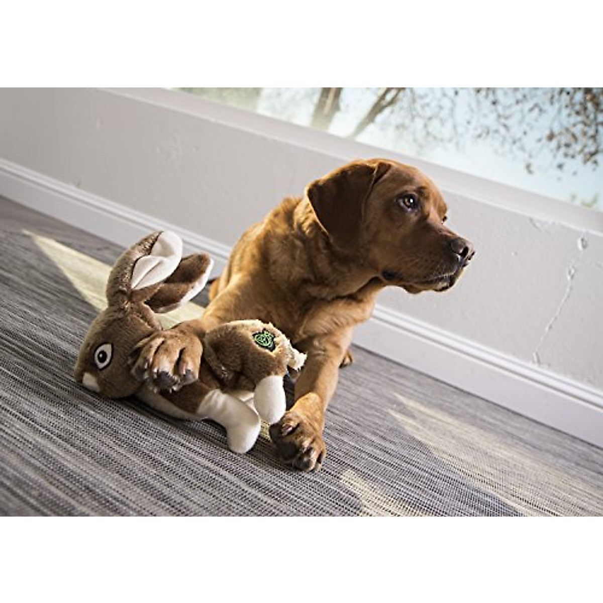 goDog Wildlife Rabbit Squeaky Plush Dog Toy, Chew Guard Technology - Brown, Large