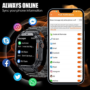 EIGIIS Military Smart Watches for Men 1.96” HD Big Screen Rugged Smart Watch (Answer/Dial Calls) Outdoor Tactical Sports Watch Fitness Tracker Smartwatch for iPhone Compatible with Android Phones