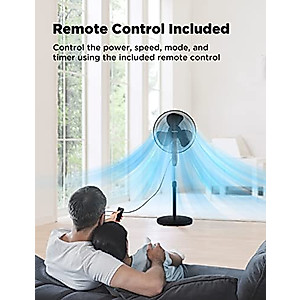 PELONIS 16'' Pedestal Remote Control, Oscillating Stand Up Fan 7-Hour Timer, 3-Speed and Adjustable Height, PFS40A4BBB, Supreme 16"-Black