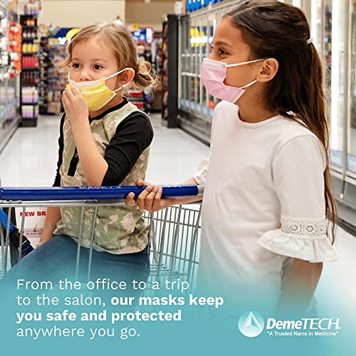 DEMETECH Protective 3-Layer Small Disposable Face Mask with Ear Loops, Made in the USA, Box of 50 (Variety Pack - 50 pack)