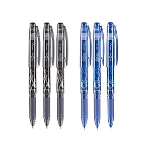 PILOT FriXion Point Erasable & Refillable Gel Ink Pens, Extra Fine Point, Blue Ink, 3 Black and 3 Blue