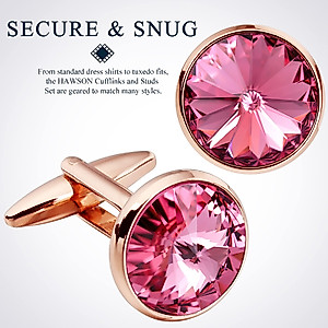 HAWSON Cufflink and Studs Tuxedo Set Silver Color with Austrian Crystals in Jet Hematite, Dark Blue, Crystal Grey,Purple, Green (Rose (Cufflinks with Studs)