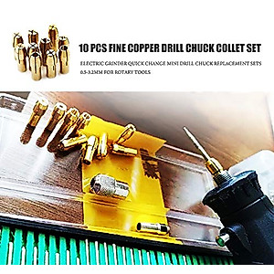 Collet Set For Dremel Rotary Tool Bits, 10 PCS Fine Copper Drill Chuck Collet Set Electric Grinder Quick Change Mini Drill Chuck Replacement Sets 0.5-3.2mm for Rotary Tools
