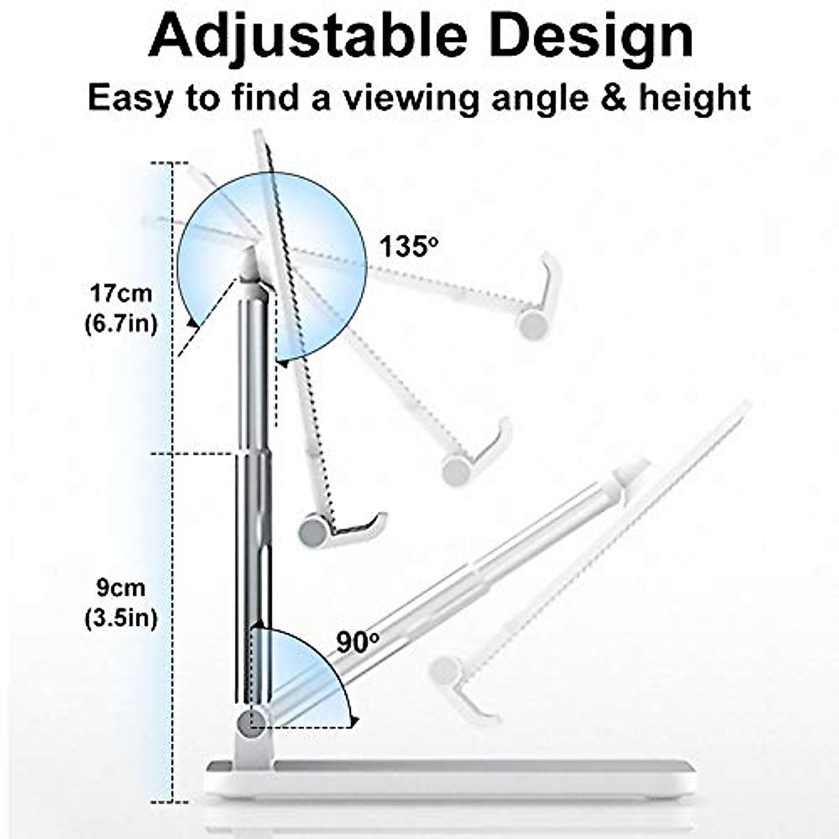 BrilliStar Cell Phone Stand Height Adjustable, [2020 Updated] Dual Tube Foldable Phone Stand,Portable Tablet Stand, Smartphones Desk Holder with Anti-Slip Design for iPad/Tablet/Mobile Phone(White)