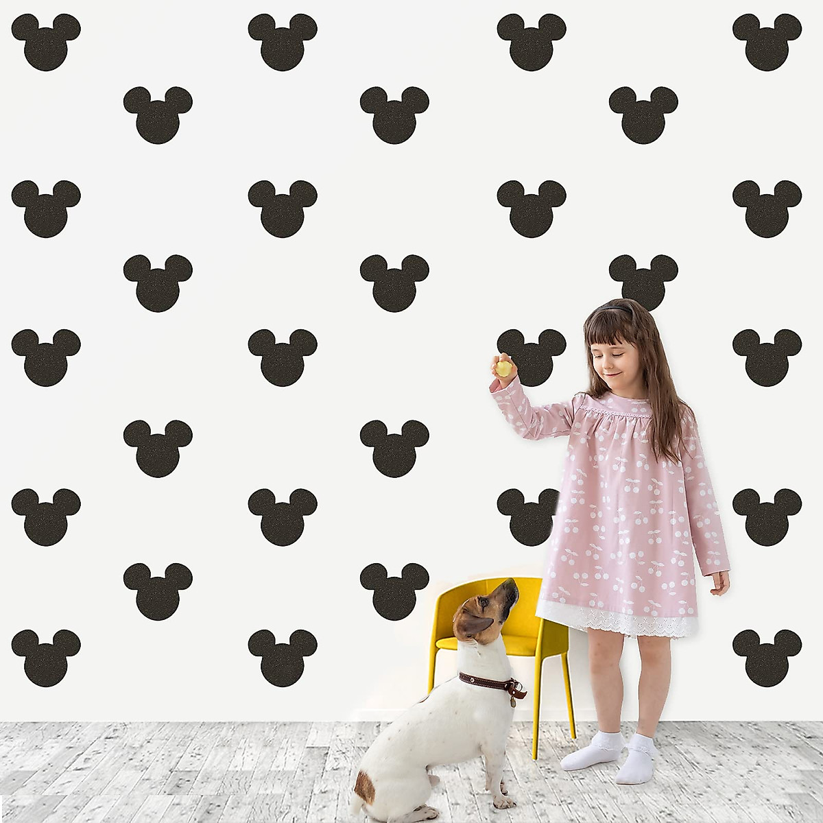 120PCS Black Cartoon Mouse Head Wall Sticker, Cute Animal Wall Decals Removable Mouse Head Wall Sticker for Baby Nursery Kids Room Girls Boys Bedroom