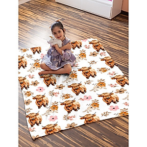 Highland Cow Flowers Blanket for Boys Girls, Cute Highland Cow Kids Throw Blanket Gift for Child, Fluffy Cozy Soft Lightweight Blankets for Bed Office, 40x50 Inches