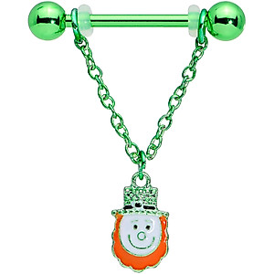 Body Candy 14G Womens Nipplerings Piercing Green Plated Steel 2Pc Leprechaun Dangle Nipple Ring Set 9/16"