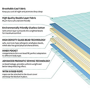 Giantex Cooling Weighted Blanket for Adults 20lbs |60"x 80" | Queen Size, Luxury Cooling Silk Sewed in Cotton Fabric-Soft to Touch & Nano-Glass Beads, Premium Heavy Blankets for Quality Sleep