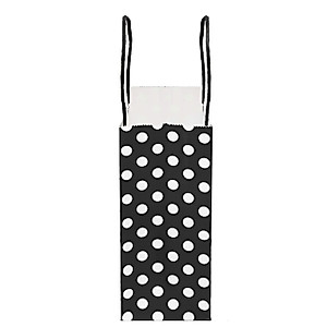 Dsquare 12ct Food Safe Premium Paper & Ink, Polka Dots Color Kraft Bag with Handle 8.5 x 5.25 in - Party Favor Gift Bags with Handle, Color Goody Bag, Environmentally Safe (Small, Black)