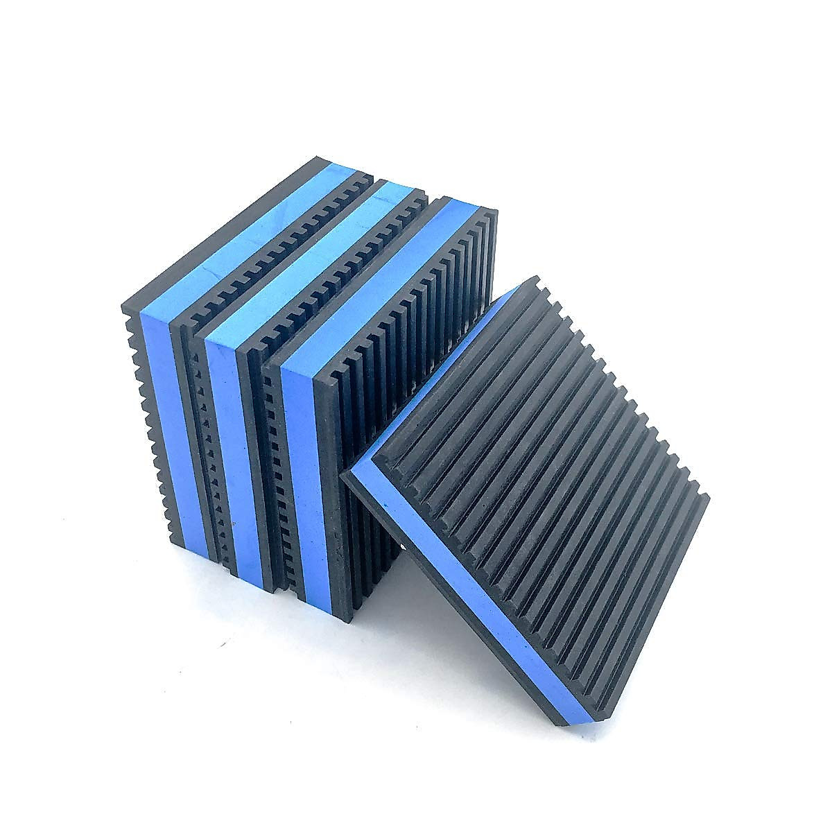 Forestchill Heavy Duty Anti Vibration Pads, 6" x 6" x 7/8" Ribbed Rubber with Blue Foam Center Isolation Pad for HVAC, Air Compressor, Washer and Dryer, Air Conditioner Units (Pack of 4)