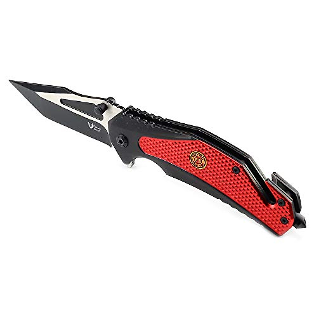 Vulcan Gear Emergency Service Tactical Assisted Open Metal Rescue Folding Knife (Red - Fire Dept.)