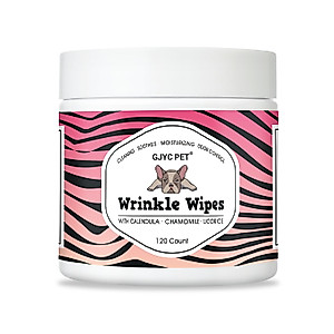 Natural Wrinkle Wipes for Dogs, 120 Count, Hypoallergenic Dog Wipes, Wrinkle Wipes French Bulldog, Cleaning & Deodorizing, Dog Wipes for Grooming Faces, Paws & Butts