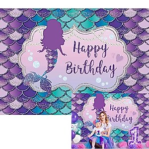 Maijoeyy 7x5ft Mermaid Birthday Backdrop Glitter Blue Purple Mermaid Scales Photography Background Under The Sea Mermaid Princess Birthday Party Banner Decorations