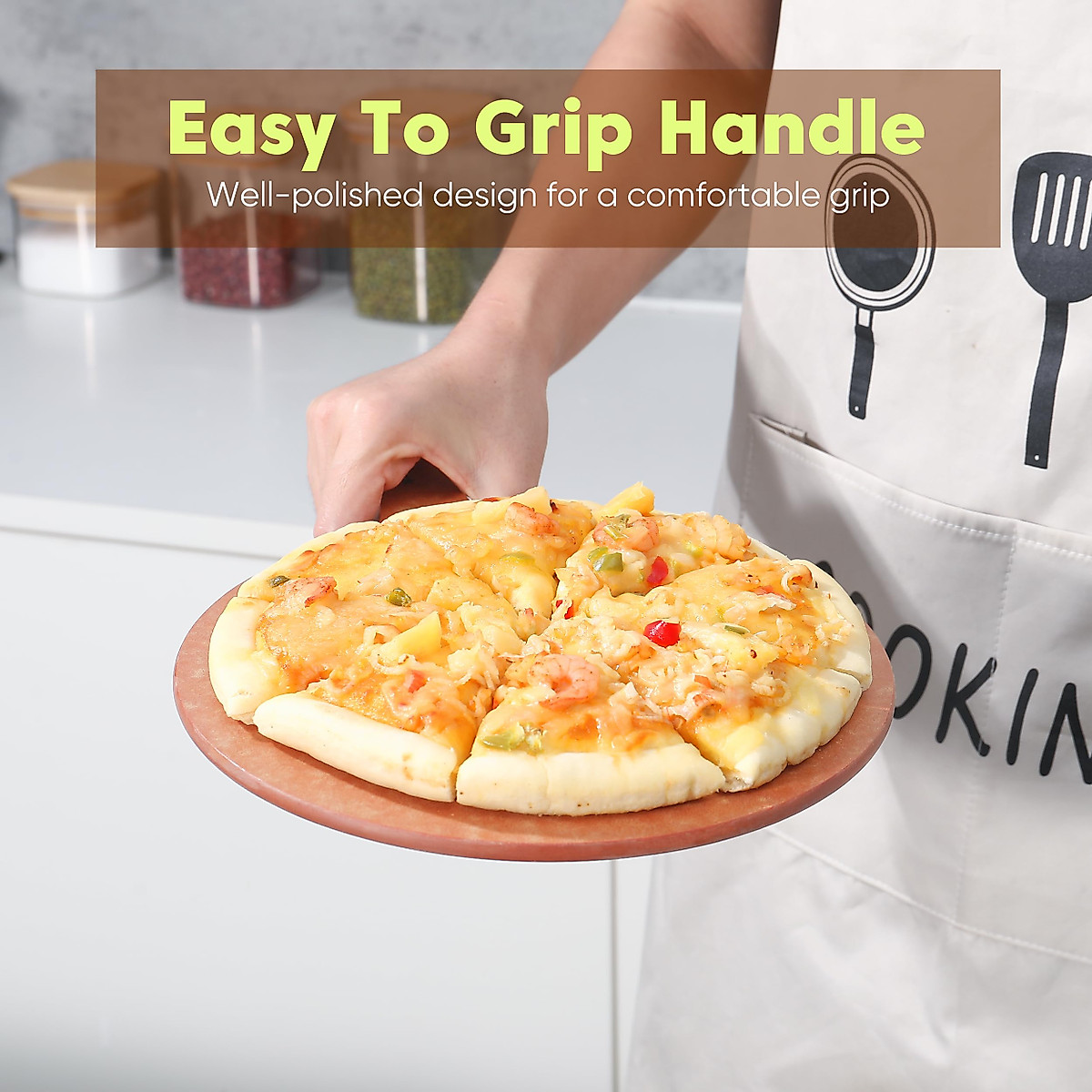 BESTCOOK Wood Fiber Pizza Cutting Board, Durable Wooden Pizza Board with Easy Grip Handle - Perfect for Baking, Cutting, and Serving Pizza, Bread, Fruits, Vegetables, and Cheese, 9 inch