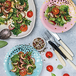 Ottin Pink and Blue Gender Reveal Decorations Polka Dots Party Paper Plates 9'' 60 counts Disposable Dinner Plates for Party Engagement Wedding Birthday Bridal Shower Baby Shower Graduation