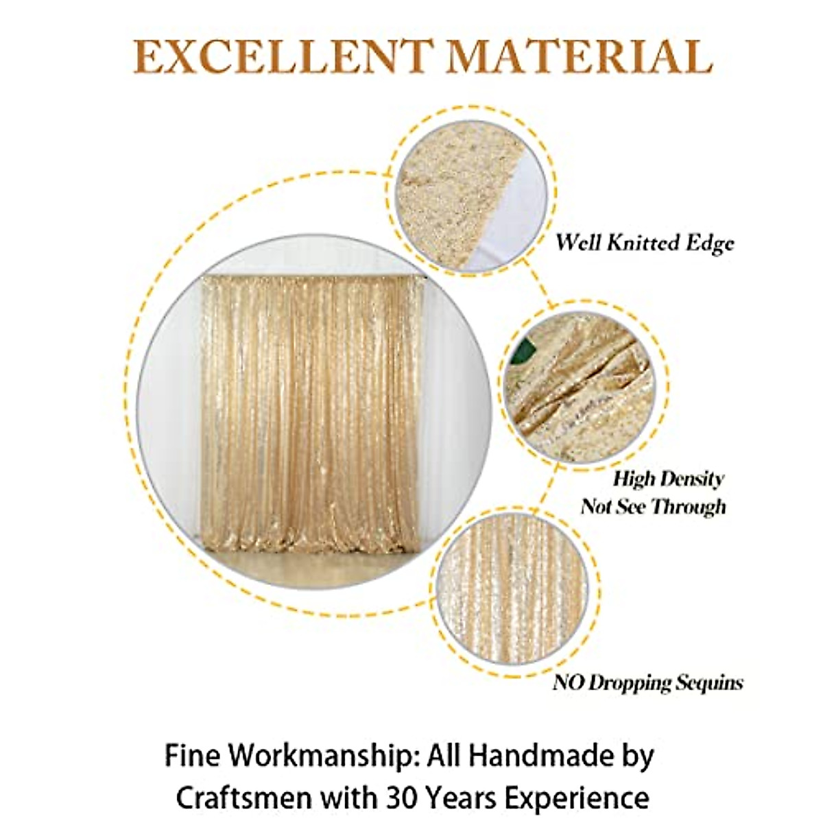 ShinyBeauty Sequin Backdrop - Photo Backdrop and Fabric Backdrop for Wedding/Party/Photography/Curtain/Birthday/Christmas/Prom/Other Event Decor - 4FTx7FT(48inx84in) (Light Gold)