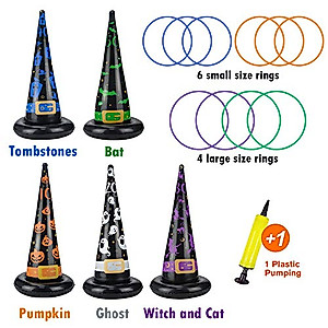 Halloween Toys Game Inflatable Witch Hat Ring Toss, Throwing Hat Ring Carnival Obstacle Course Toys, Backyard Games for Kids and Adults Halloween Party Supplies Indoor Hula Hoop Family or Friends