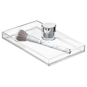 iDesign Bathroom Tray for Towels, Cosmetics and Accessories, The Clarity Collection – 8.68” x 5.34” x 0.95”, Brushed Silver