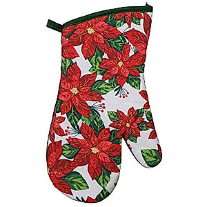 COCO Christmas Poinsettia Oven Mitt and Potholders Set, Holiday Kitchen Decor Baking Pot Holder Bundle (3 Pieces), Red