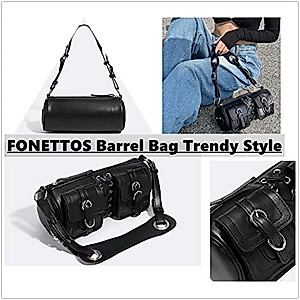 FONETTOS Y2K Barrel Bag, Punk Sourpuss Gothic Shoulder Purse Cool Rock Style Handbag
