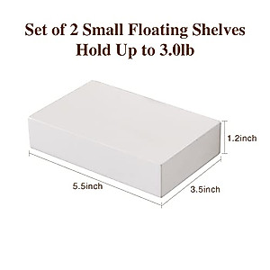 Small Floating Shelves Set of 2, 5.5 Inch Oak Wood Wall Shelf Display Ledges for Mini Decor, Mini Shelf for Bedroom,Living Room and Kitchen,White