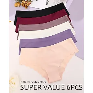 FINETOO 6 pack Seamless Underwear for Women Sexy Low Rise Hipster Wave Edge No Show Bikini Panties Womens Cheeky S-XL