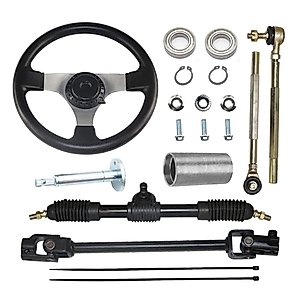 PRO BAT 300mm/11.8'' Steering Wheel Steel Kit 420mm/16.5'' Gear Rack Pinion Adjustable Shaft Set Replacement for Go Kart Go Cart Golf UTV 110cc 125cc 140cc 150cc Buggy