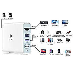 USB C Hub, E EGOWAY 6 in 1 Multiport Adapter Portable USB C Hub with 65W GaN Power Delivery, USB 3.0 Ports, 4K HDMI Port, SD/TF Card Reader Compatible with MacBook Pro, iPad Pro and More USB C Device