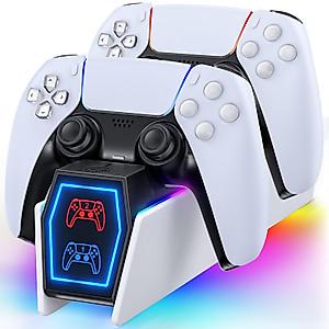 PS5 Controller Charger Station Compatible with Playstation 5 Skin Edge & Dual Controller, 9 RGB LED Light PS5 Accessories Charging Station, PS5 Charging Dock Stand with LED Indicators & Charging Cable