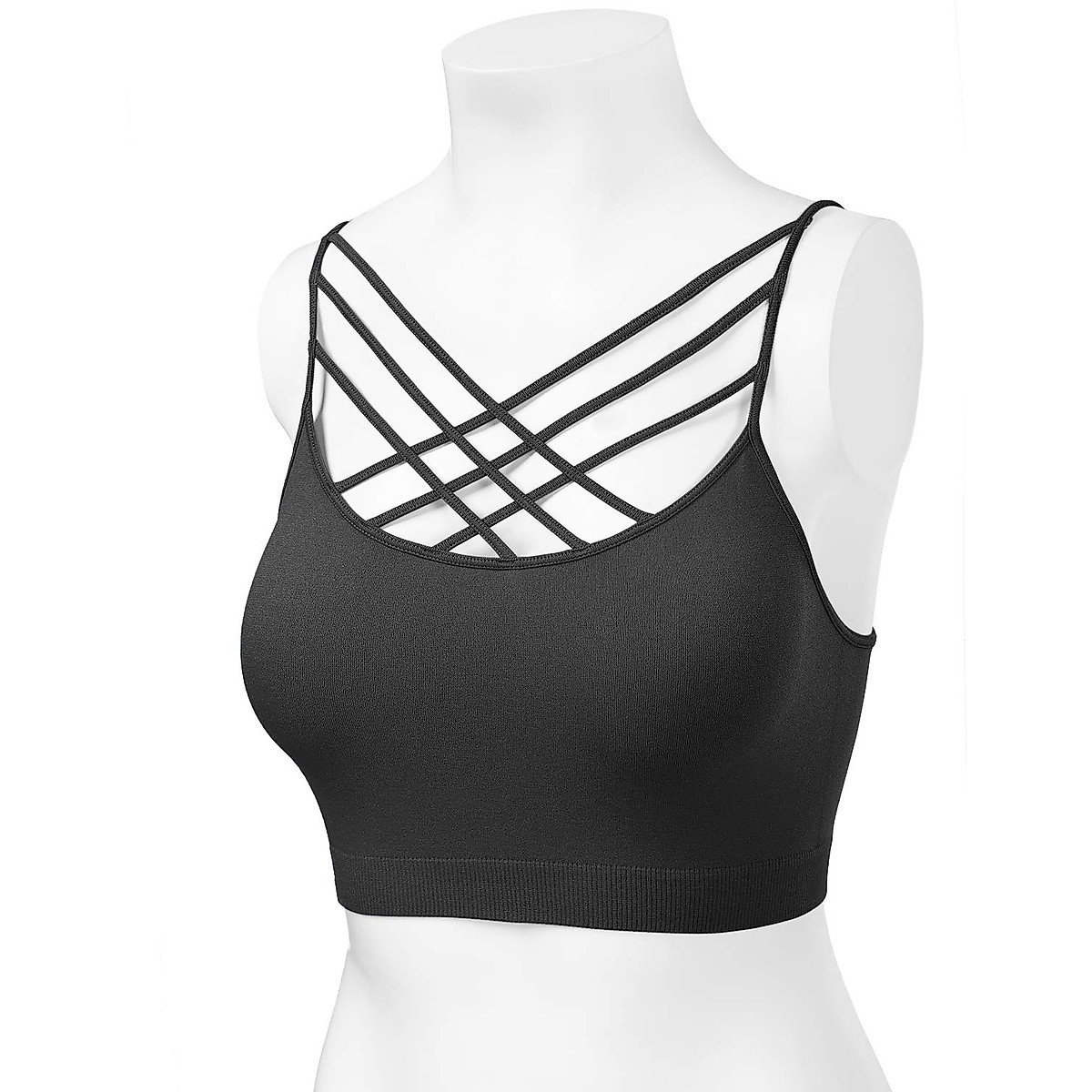 Basic Criss Cross Strappy Backless Racerback Seamless Bralette MIDGREY 1X2X