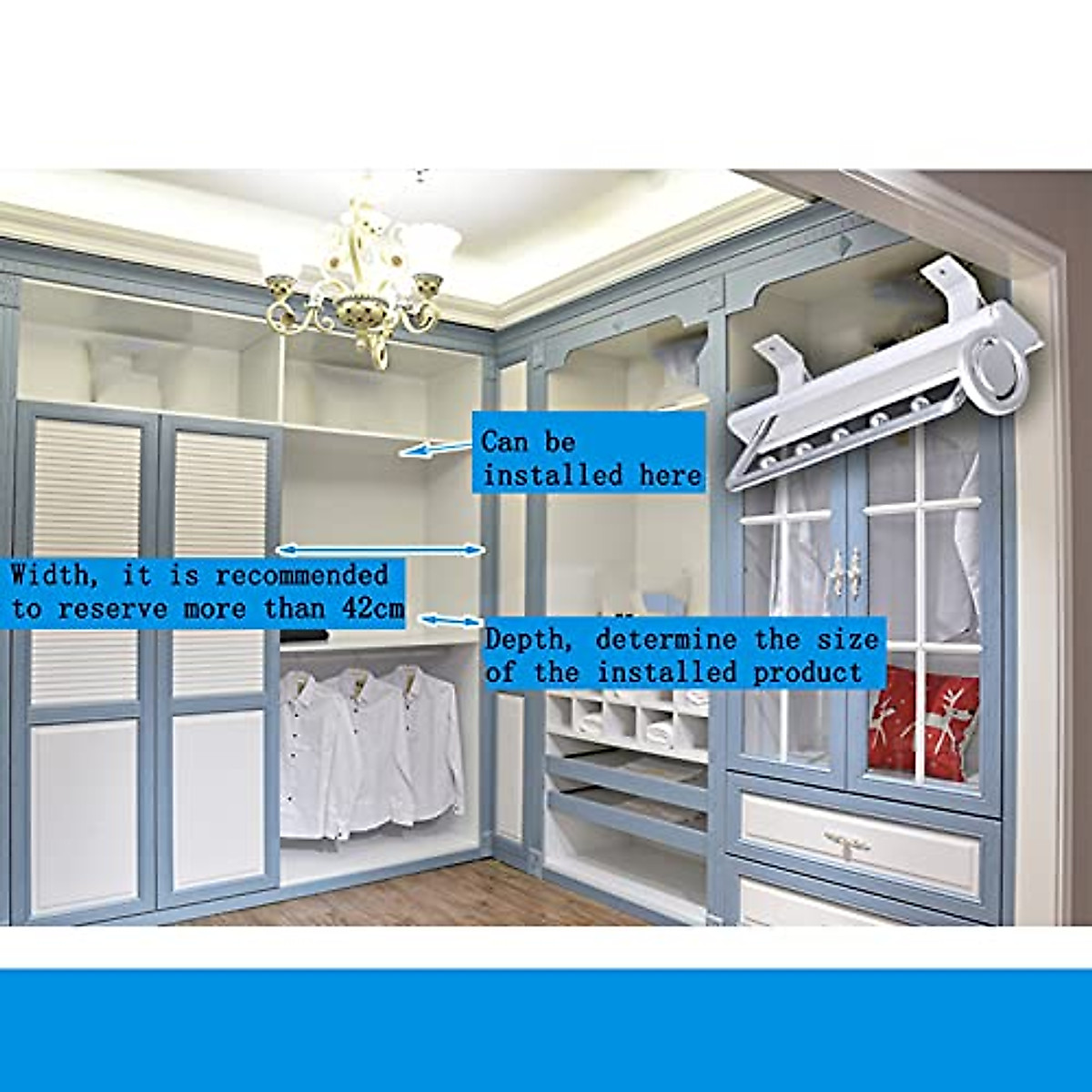 ZYFA Heavy Duty Retractable Pull Out Pants Rack Adjustable Closet Rod, Extendable Wardrobe Rail Tube Valet Rod Clothing Mount Wardrobe Hanger for Hanging Clothes,Top Mount, 35cm