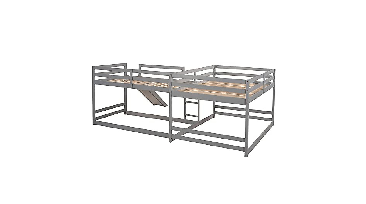 MERITLINE Quad Bunk Beds - Space-Saving L-Shaped Multi-Size Bunk Bed