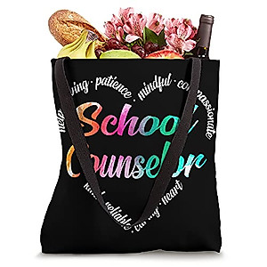 School Counselor Heart Word Cloud Watercolor Rainbow Tote Bag