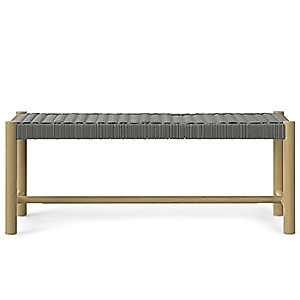 SIMPLIHOME Dahlia SOLID ACACIA WOOD 46 Inch Contemporary Outdoor and Indoor Bench in Grey, For the Garden
