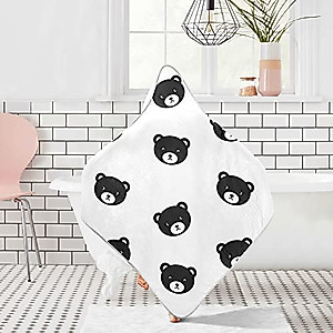 Pigsaly Cute Teddy Bear Faces Hooded Baby Towel Black Animals Baby Bath Towel Unisex Toddlers Hooded Towels Cotton Boy Washcloths Girl Shower Towel for Infant Newborn 30 x 30 in
