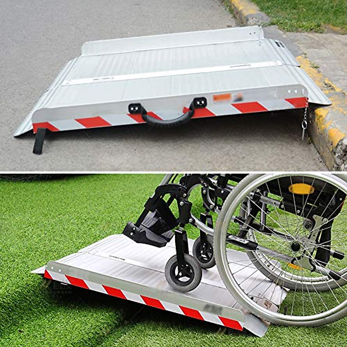 Threshold Ramp, Threshold Ramp Aluminum Ramp Wheelchair Baby Carriage PVC Handle Non-Slip Rubber Pad Easy to Carry Can Be Used in A Variety of Occasions Can Bear 400kg, 4 Sizes ( Color : Silver , Size