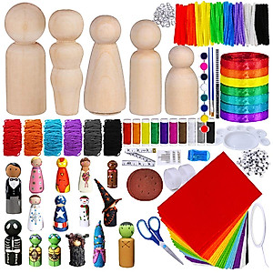 50 Sets Assorted Unfinished Wooden Peg Doll Bodies Family Doll Bodies Craft 5 Natural Solid Wood Toy People Shapes DIY Wood Craft Supplies for Nativity Scene Doll House Family Portrai Ativity