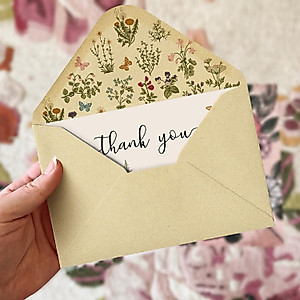 Artoid Mode 24 Pack Fall Wildflower Thank You Cards Floral Leaves Greeting Cards Gift With Envelope Sticker Blank Note Cards for Birthday Wedding Baby Shower Bridal Shower, 4 x 6 Inch