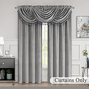 WEST LAKE Velvet Grey Blackout Winter Curtains Room Darkening Window Drapes Super Soft Luxury Drapes for Bedroom Rod Pocket Back Tab Curtains for Living Room Gray 52" Wx63 L,2 Panels