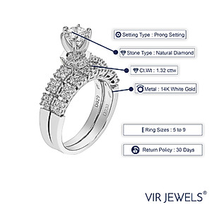 Vir Jewels 1.32 cttw SI3 Diamond Wedding Engagement Ring Bridal Set 14K White Gold Size 7