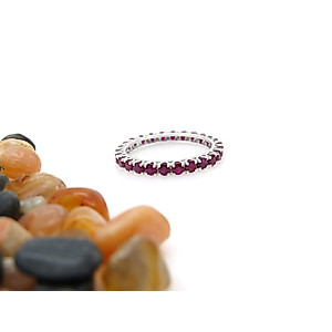 Dazzlingrock Collection 1.80 Carat (ctw) 10K Round Ruby Ladies Eternity Wedding Stackable Band 1 3/4 CT, White Gold, Size 7
