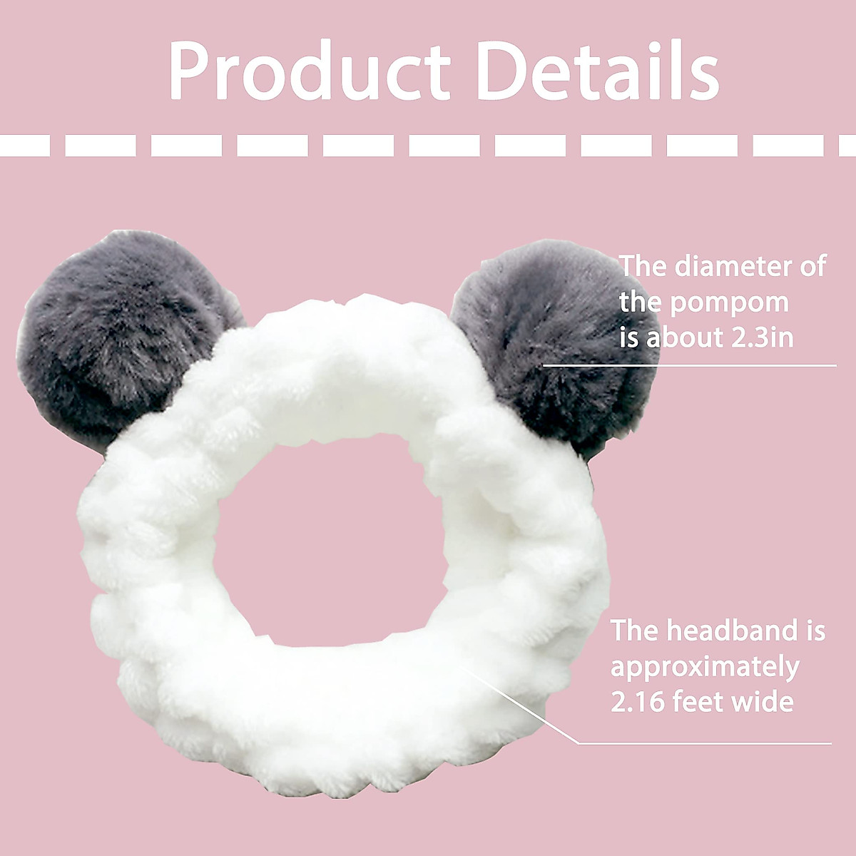 Muulaii Panda and Bear Headbands for Women Washing Face, Makeup, Girls and Baby Cute Elastic Facial Hair Bands, Beauty Products Spa Shower Headwrap Costume Hair Accessories