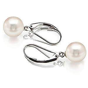 PAVOI Sterling Silver Simulated Shell Pearl Earrings Leverback Dangle Studs 8mm