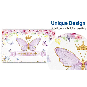 Funnytree Happy Birthday Butterfly Party Backdrop Purple Baby Girls Princess Pink Rose Floral Gold Photography Background Kids Sweet Cake Table Banner Decor Supplies
