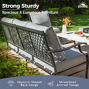 SUNSHINE VALLEY Metal Patio Furniture Sofa with 5.75" Extra Thick Waterproof Cushion, 3-Seater Deep Seating & High-Back Outdoor Couch All Weather Outdoor Seating for Backyard Deck Front Porch, Gray