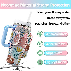 Water Bottle Carrier with Phone Pocket for Stanley Quencher 40oz Tumbler with Handle, Neoprene Water Bottle Pouch Holder with Adjustable Shoulder Strap,Stanley Cup Acces(Pouch Holder, Grey Maple)